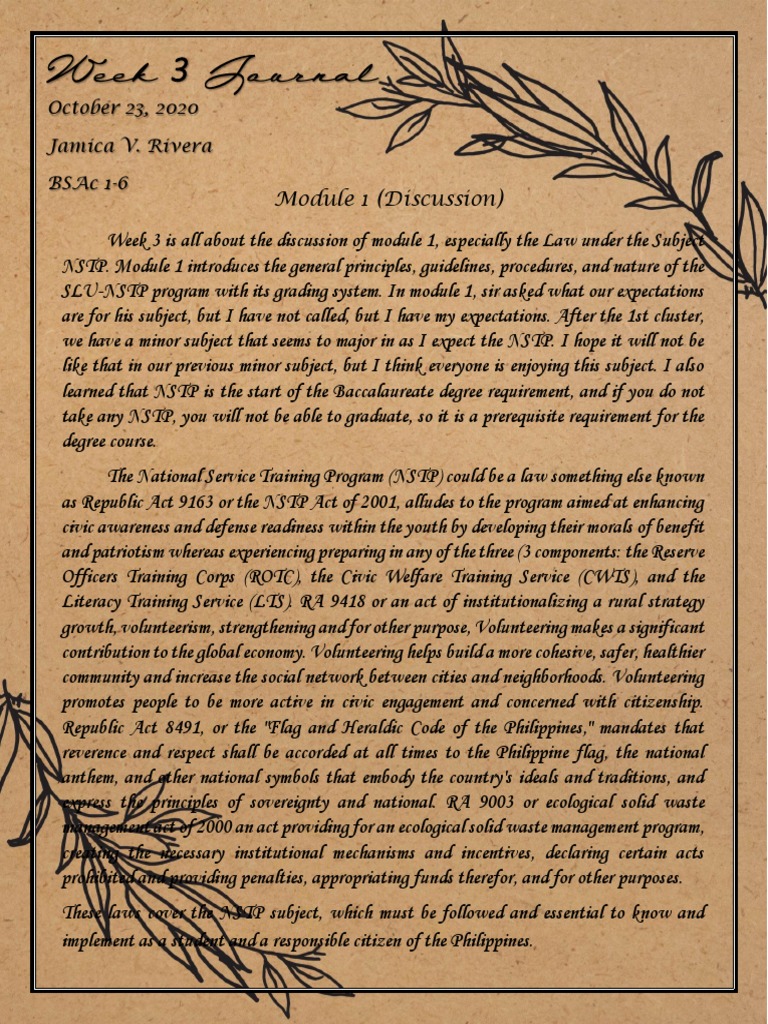 NSTP Journal - Week 3 | PDF | Volunteering | Citizenship