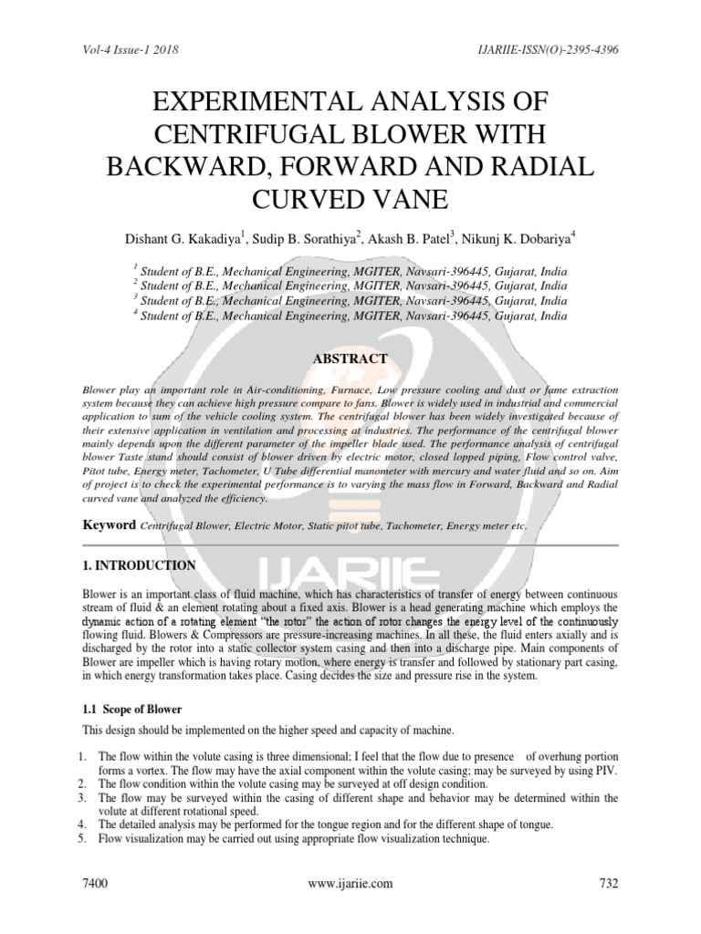 EXPERIMENTAL ANALYSIS OF CENTRIFUGAL BLOWER WITH BACKWARD FORWARD AND ...