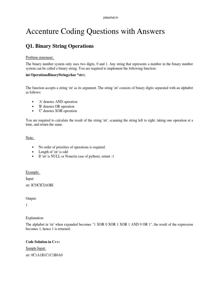 Accenture Coding Questions With Answers Q1 Binary String Operations Pdf String Computer 5827