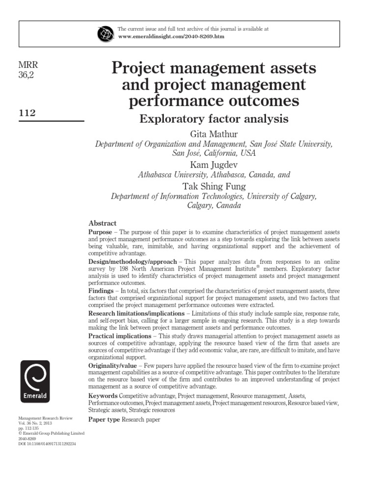 Project Management Assets and Project Management Performance Outcomes ...