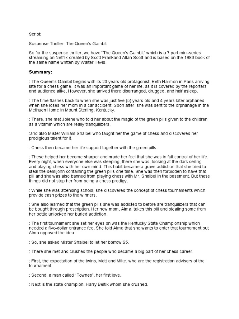 The Queen's Gambit Script | PDF | Chess Openings | Chess