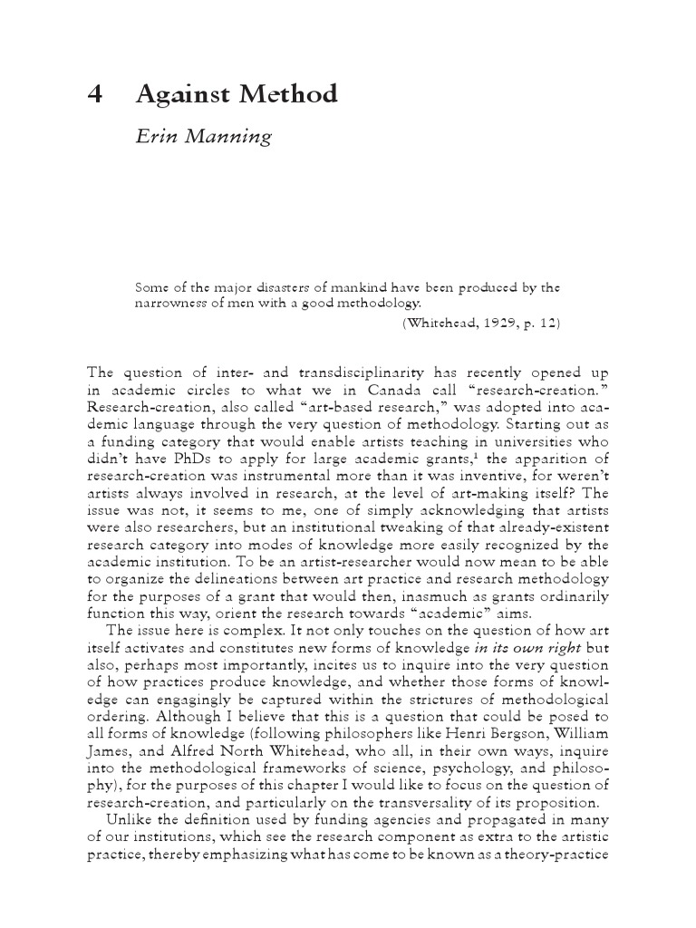 4 Against Method: Erin Manning | PDF | Psychoanalysis | Alfred North ...