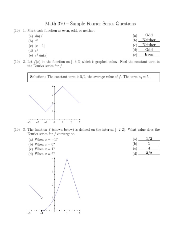 Math 370 - Sample Fourier Series Questions | PDF | Trigonometric ...