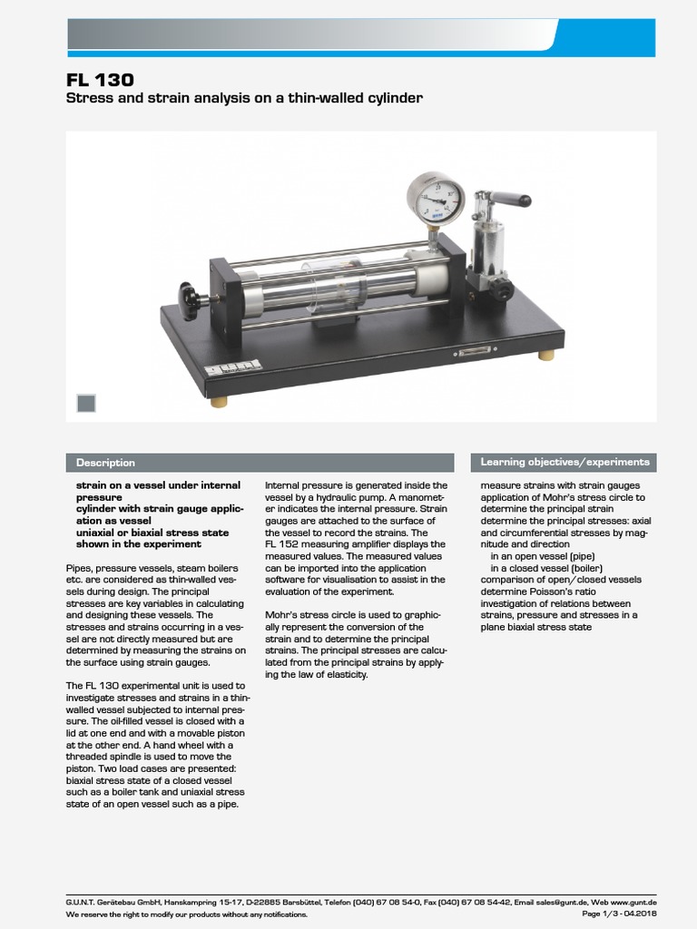 Stress and Strain Analysis On A Thin-Walled Cylinder: Description Learning Objectives ...