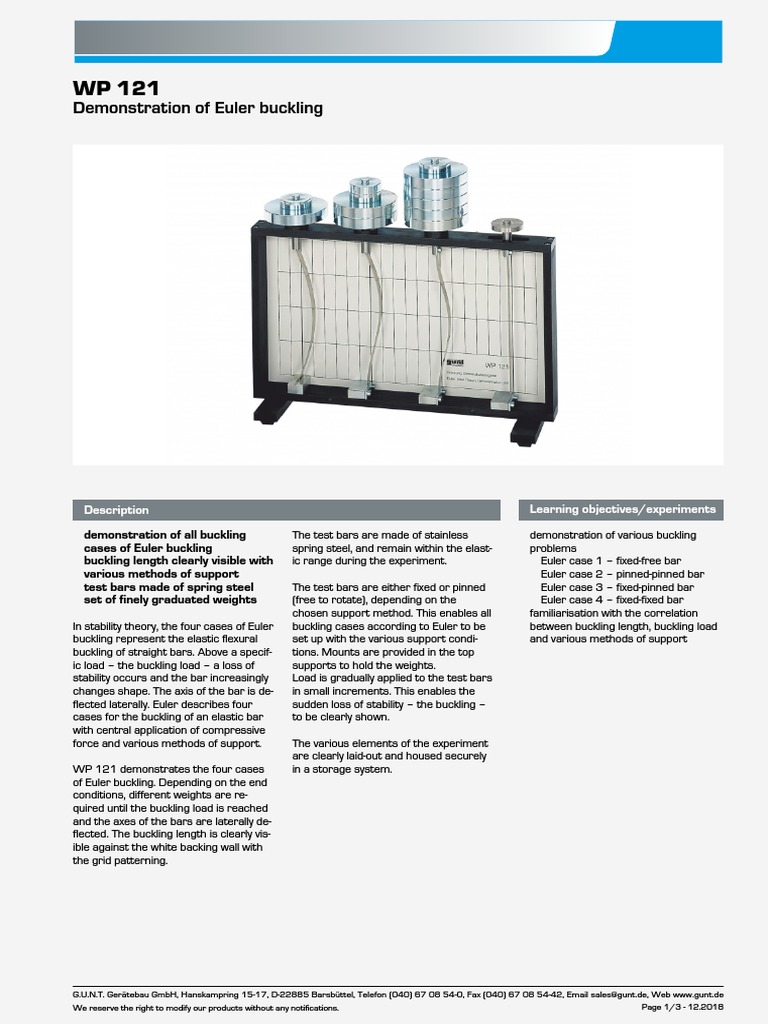 Demonstration of Euler Buckling: Description Learning Objectives/experiments | PDF | Buckling ...