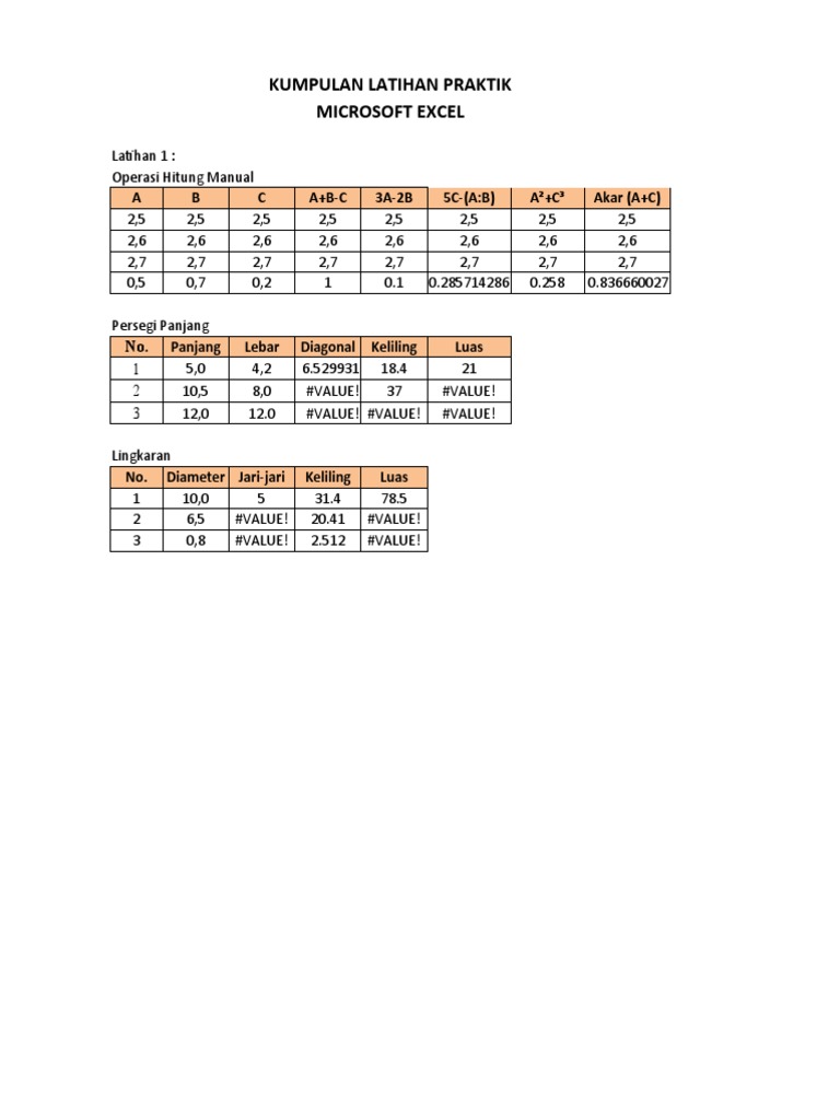 Kumpulan Latihan Praktik Microsoft Excel: A B C A+B-C 3A-2B 5C - (A:B ...
