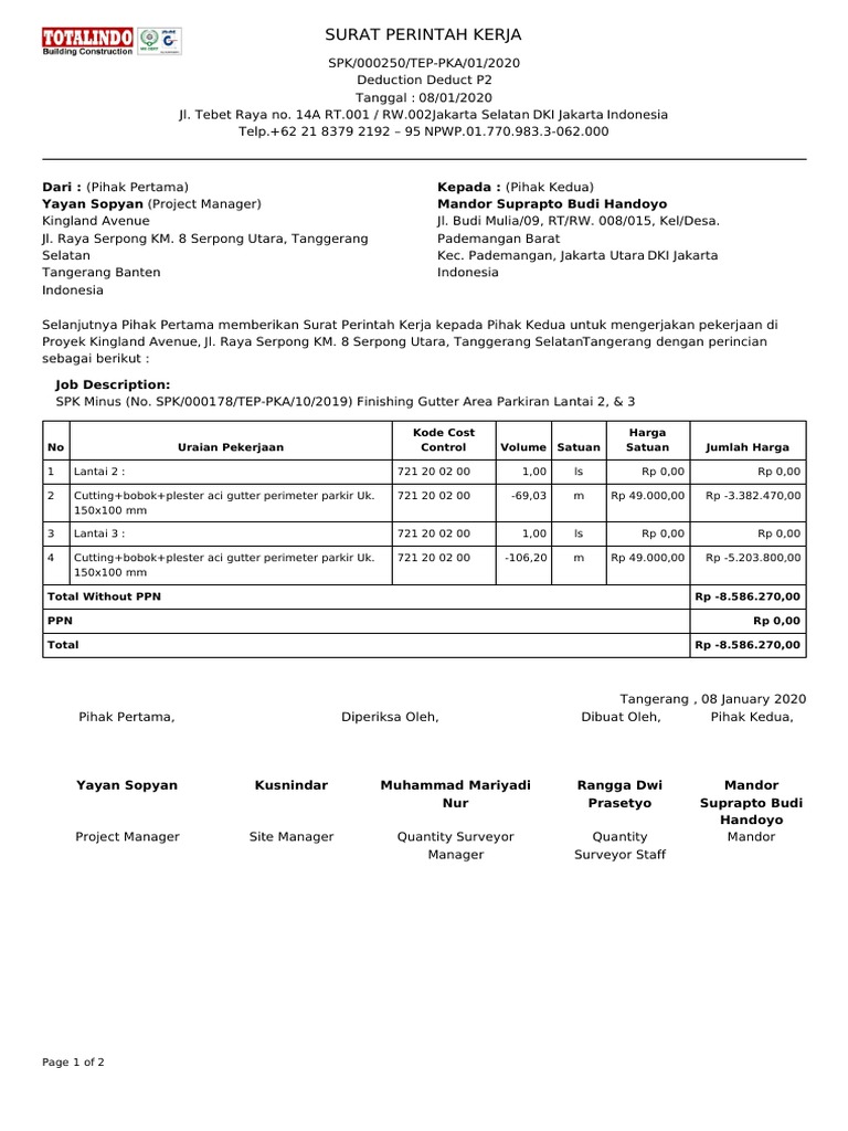 SPK Opname Mandor | PDF