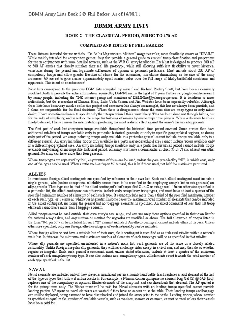 DBMM Army Lists Book 2 © Phil Barker. As of 16/08/11 | PDF