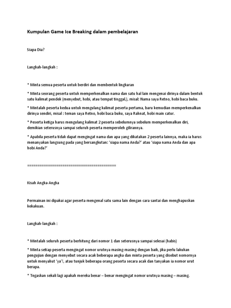 Game Ice Breaking untuk Latihan Konsentrasi | PDF | Seni & Disiplin Bahasa