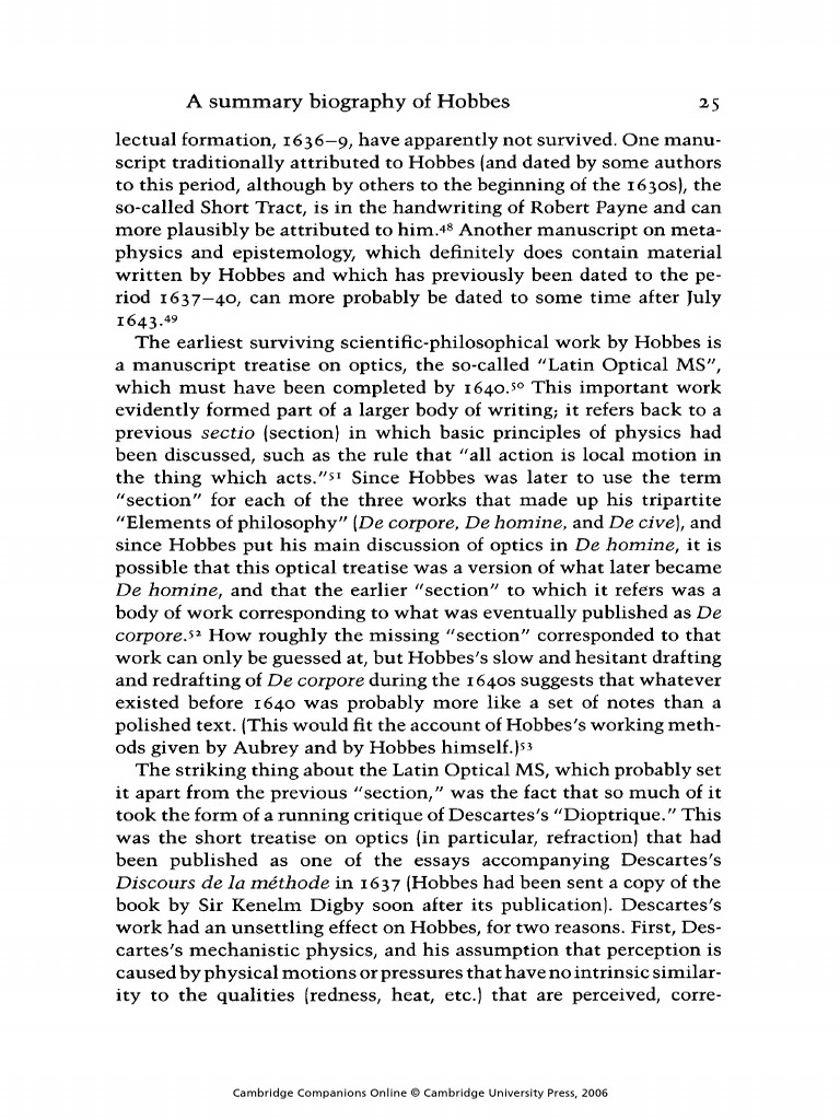 A Summary Biography of Hobbes 25: de Homine, Corpore. | PDF | Thomas ...