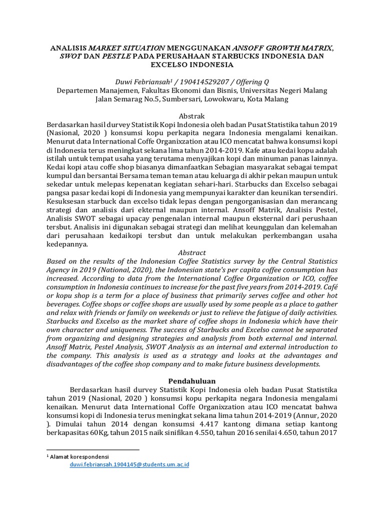 Strategi Ansoff Starbucks di Indonesia | PDF