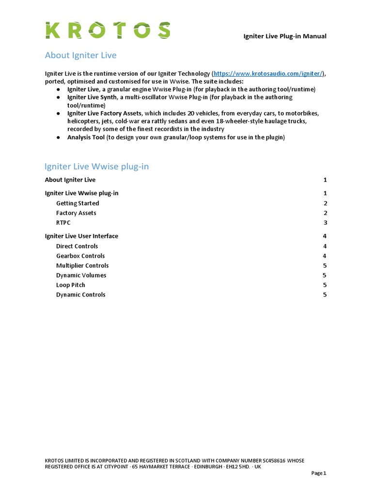 Igniter Live Wwise Plug-In Manual | PDF | Transmission (Mechanics) | Vehicles