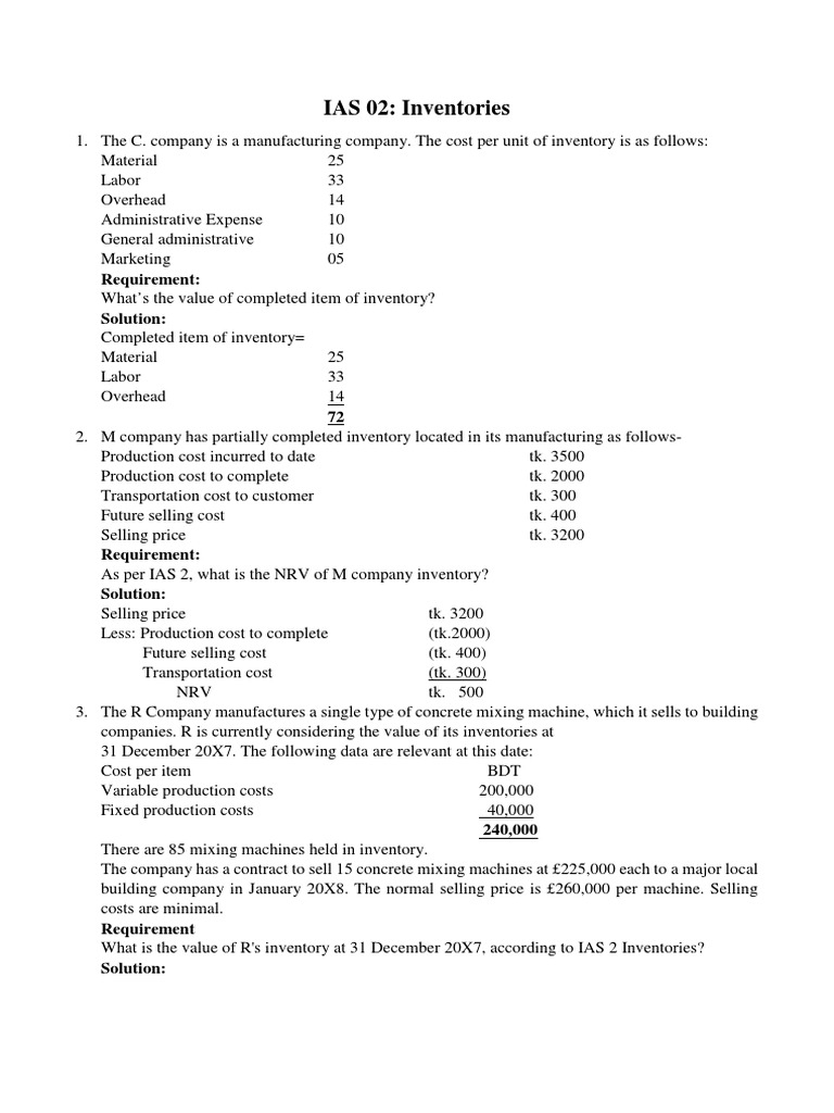 IAS 02: Inventories: Requirement: Solution | PDF | Cost Of Goods Sold | Inventory