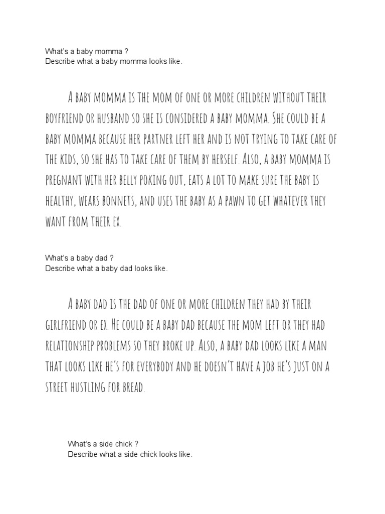 What's A Baby Momma ? Describe What A Baby Momma Looks Like | PDF