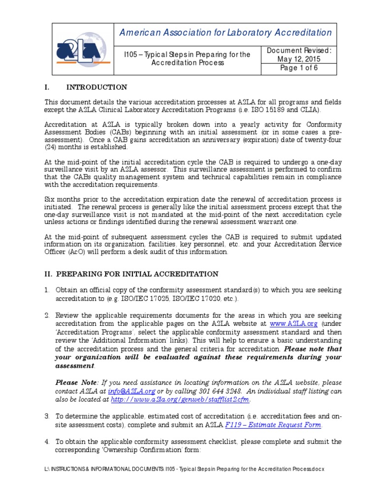 Steps for A2LA Accreditation Process | PDF | Audit | International ...