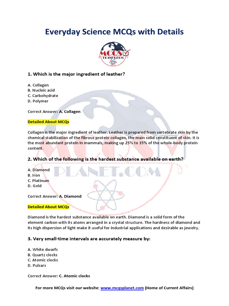 Everyday Science MCQs With Details | PDF | Meteoroid | Leukemia