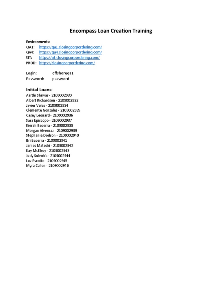 Encompass Loan Training Pdf Loans Credit