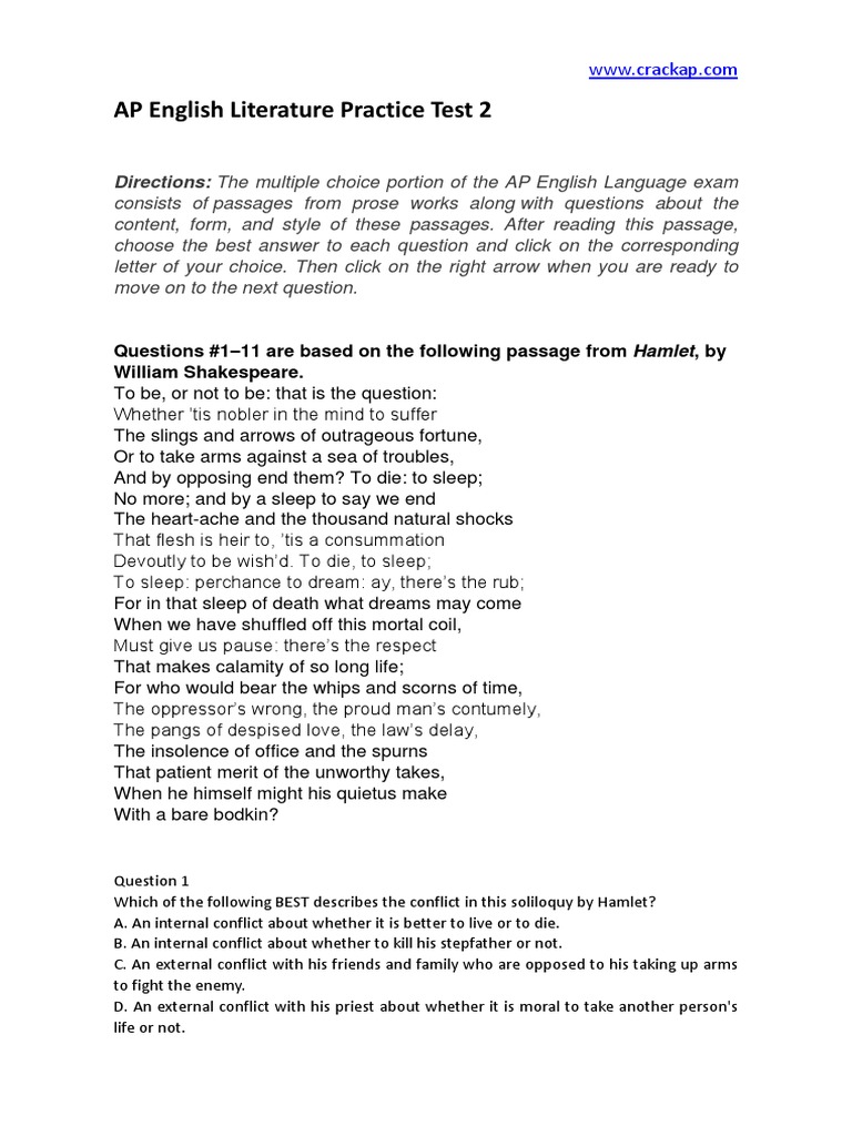AP English Literature Practice Test 02 | PDF | General Fiction