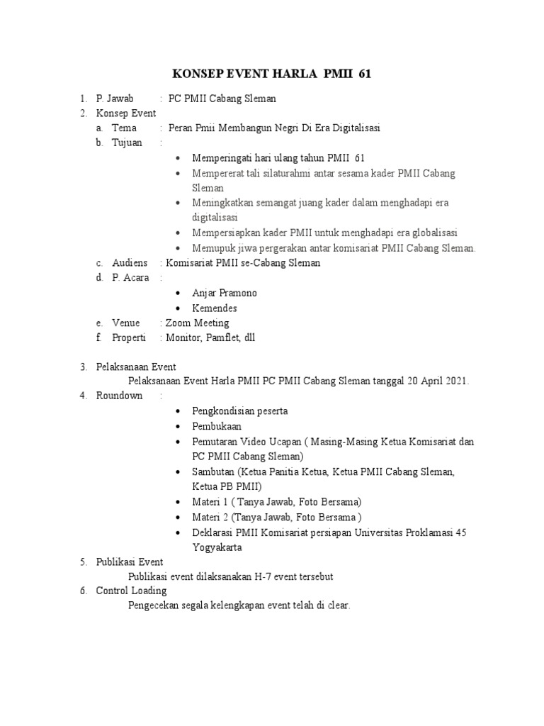 Pre Event KONSEP EVENT HARLA PMII 61 | PDF | Komputer