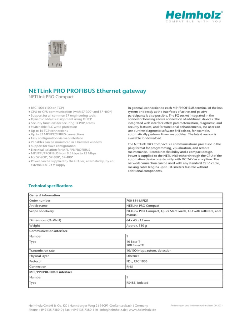 Netlink Pro Profibus Ethernet Gateway | PDF | Transmission Control ...