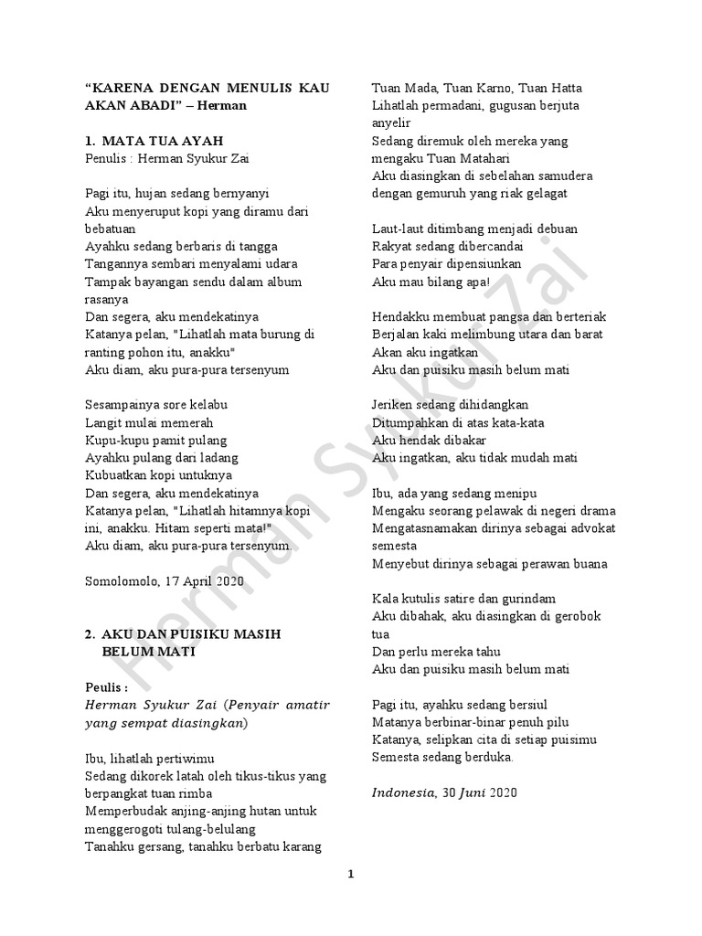 Tuhan Dan Puisi - Herman Syukur Zai | PDF | Puisi