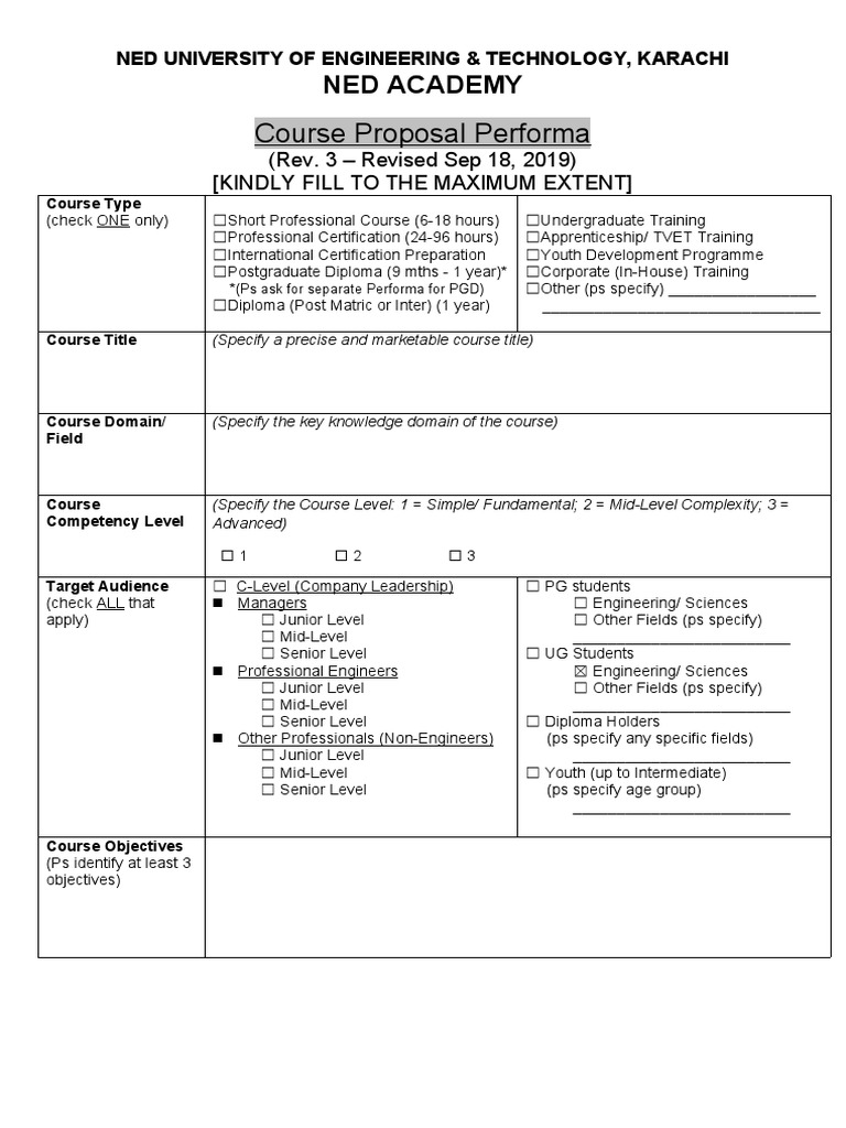 NED Academy Course Proposal Performa Rev 3 | PDF | Diploma