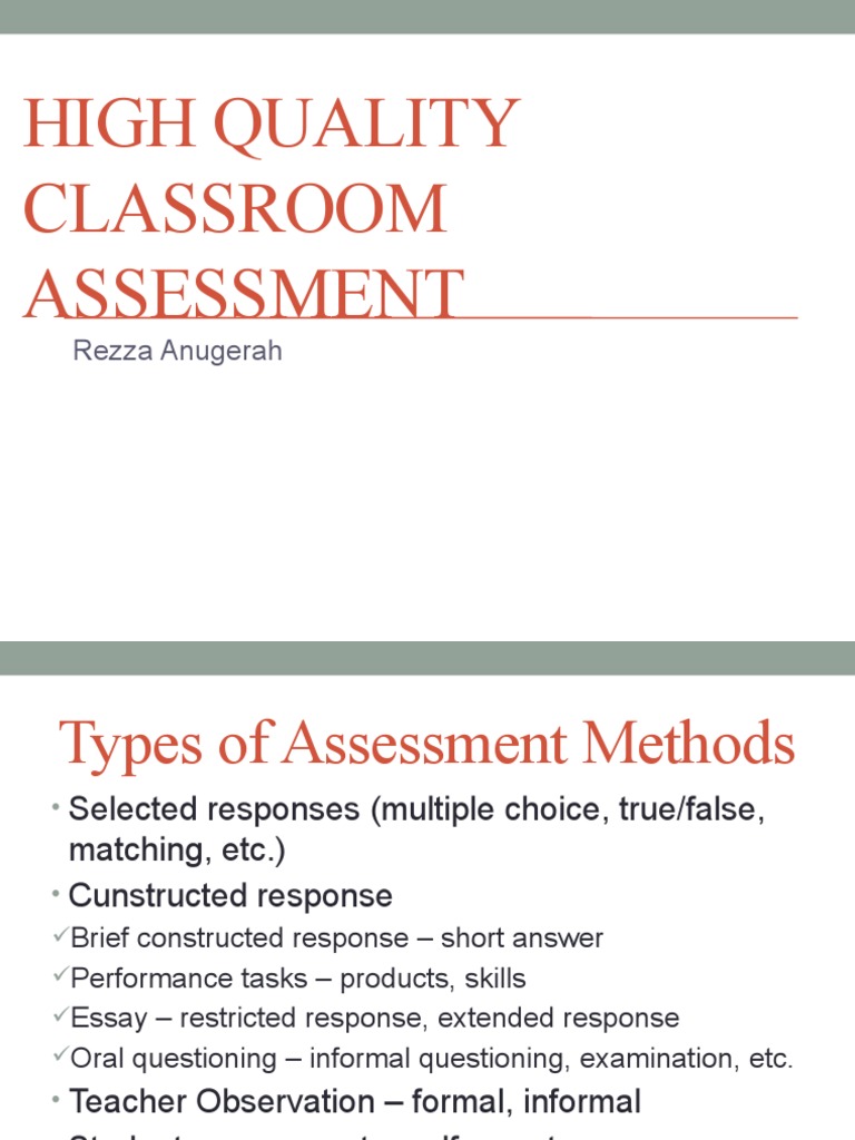Assessment Presentation - High Quality Classroom Assessment | PDF ...
