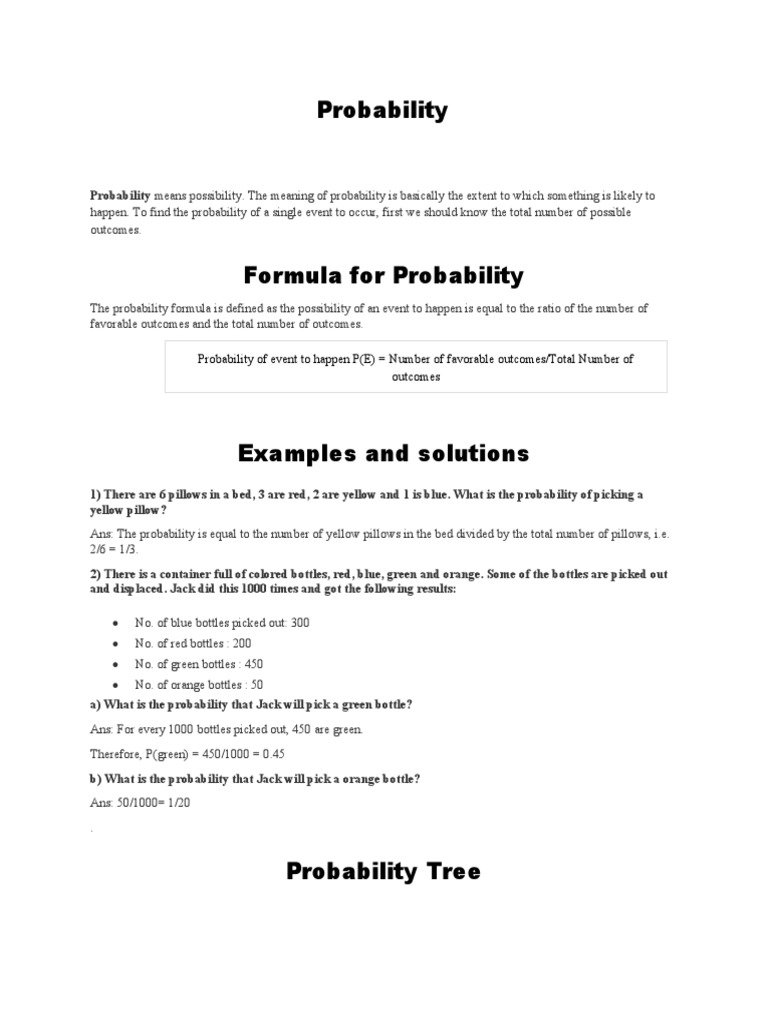 Probability: Probability of Event To Happen P (E) Number of Favorable ...