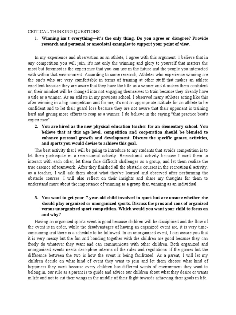 Critical Thinking in Sports | PDF | Motivational | Motivation