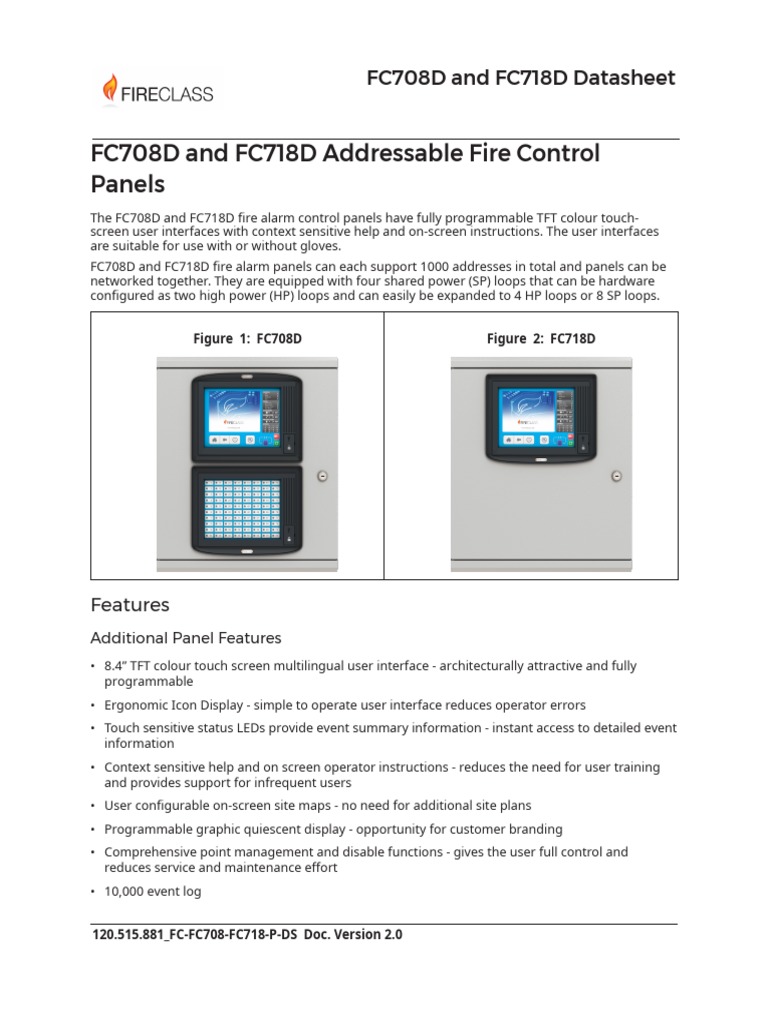 FireClass FC708D and FC718D Addressable Fire Control Panels Datasheet | PDF | Computing ...
