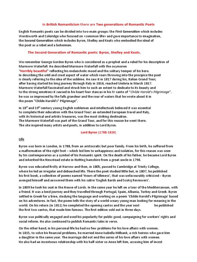 The Second Generation of Romantic Poets: Byron, Shelley and Keats | PDF ...