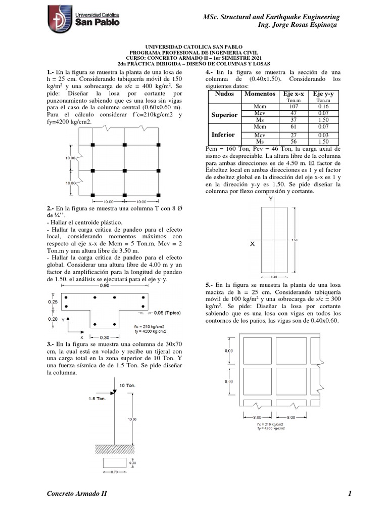 2da PRACTICA COLUMNAS Y LOSAS CONCRETO ARMADO 2 UCSP 1er SEM 2021 | PDF | Ingeniería estructural ...