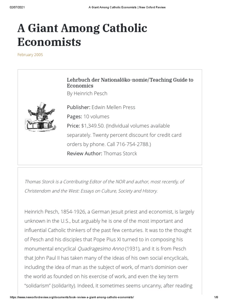 A Giant Among Catholic Economists | PDF | Economics | Labour Economics
