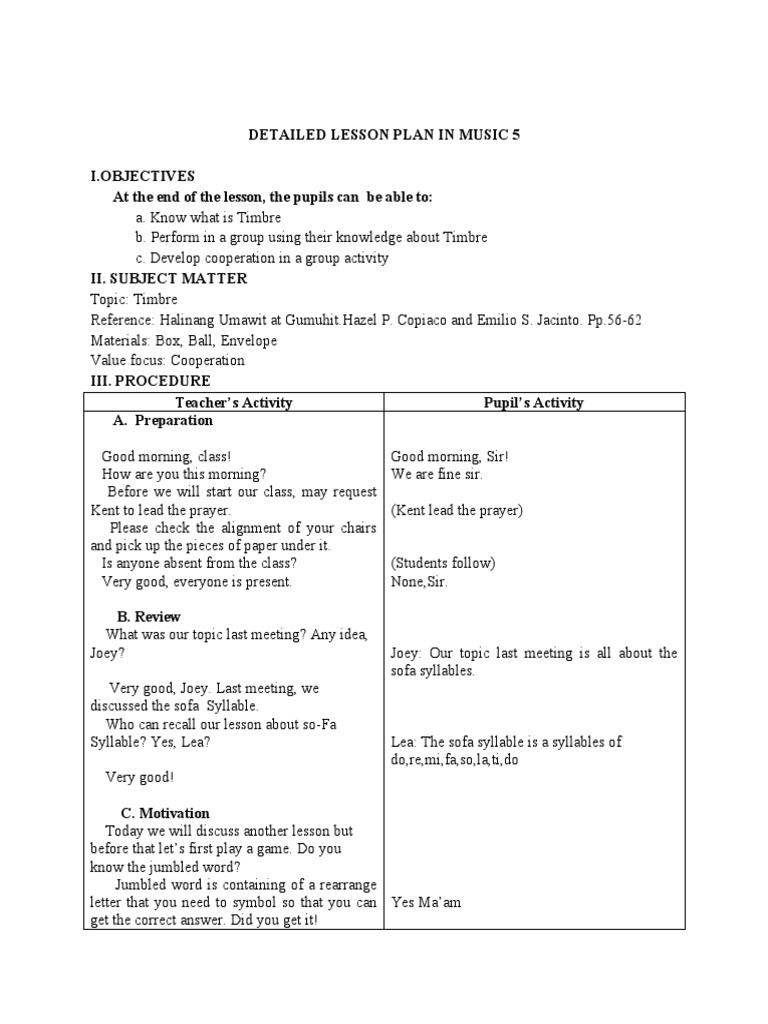 Grade 5 Music Lesson on Timbre | PDF | Musical Instruments | Cognition
