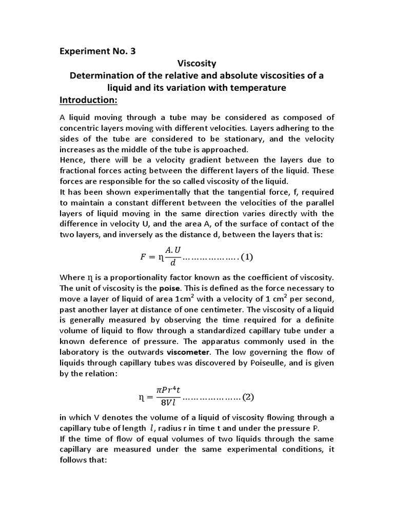 Viscosity Experiment Guide | PDF | Viscosity | Liquids