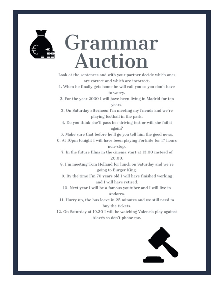 Future Tense Grammar Auction | PDF