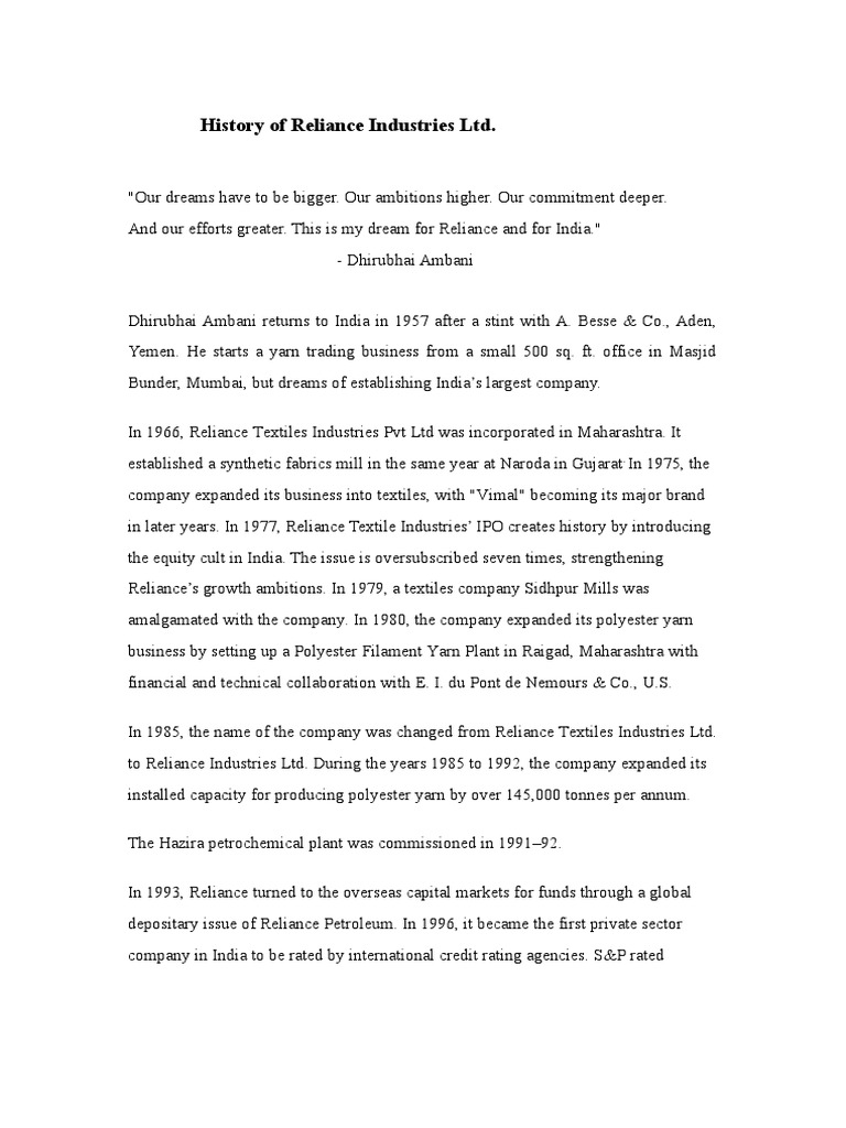 History of Reliance Industries LTD | PDF | Economies | Petroleum