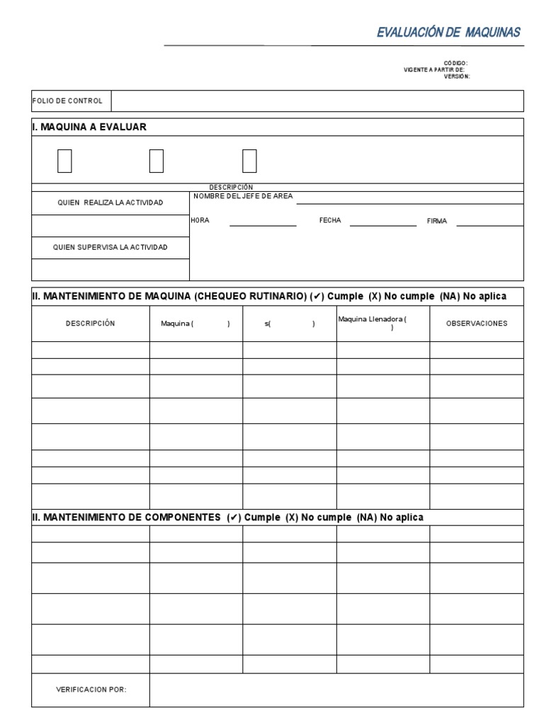 Fo Formato De Evaluacion De Maquinas Pdf