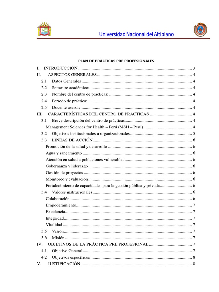 Danitza Cruz - Plan de Prácticas Pre Profesionales - MSH Peru | PDF ...