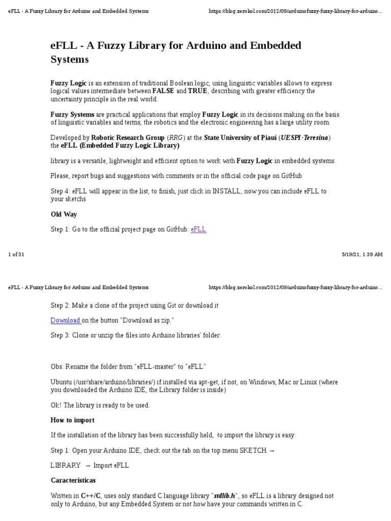 Efll A Fuzzy Library For Arduino And Embedded Systems Pdf