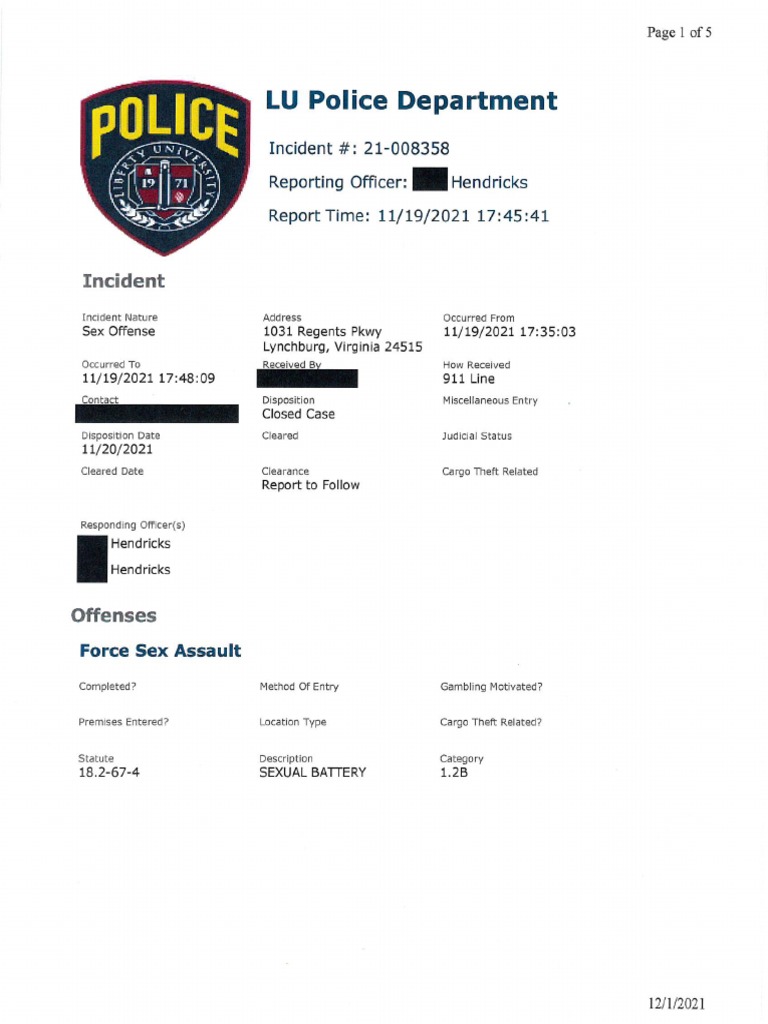 William Atwell - Liberty University Police Dept. Incident Report 11/19 ...