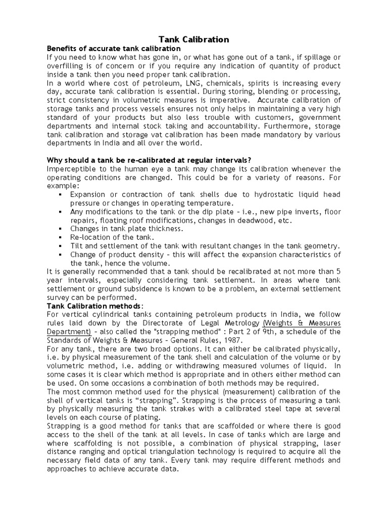 224 - Tank Calibration Methodology | PDF | Calibration | Surveying