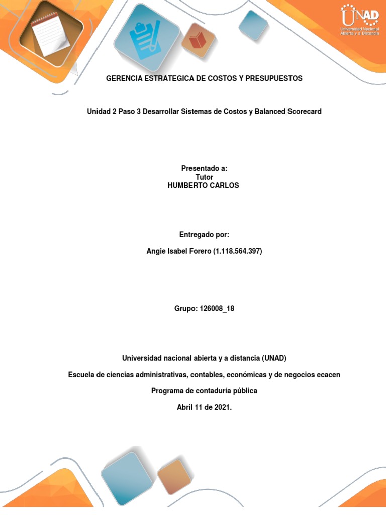 Trabajo Individual Paso 3 Desarrollar Sistemas de Costos y Balanced Scorecard Compress | PDF ...