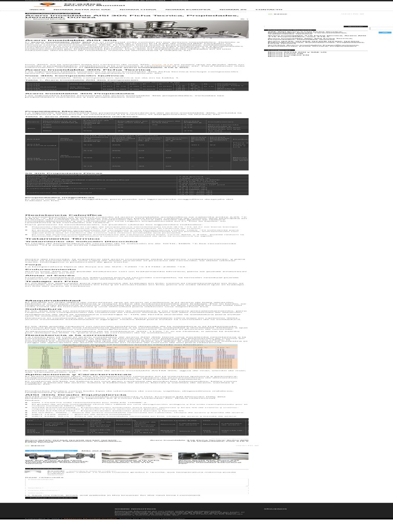 Acero Inoxidable AISI 304 Ficha Tecnica, Propiedades, Densidad, Dureza - Material Mundial Grados ...