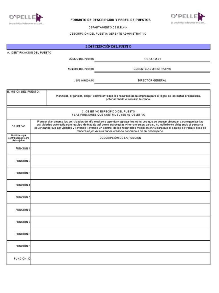 Formato Descripción y Perfil de Puestos | Descargar gratis PDF | Gestión de recursos humanos ...