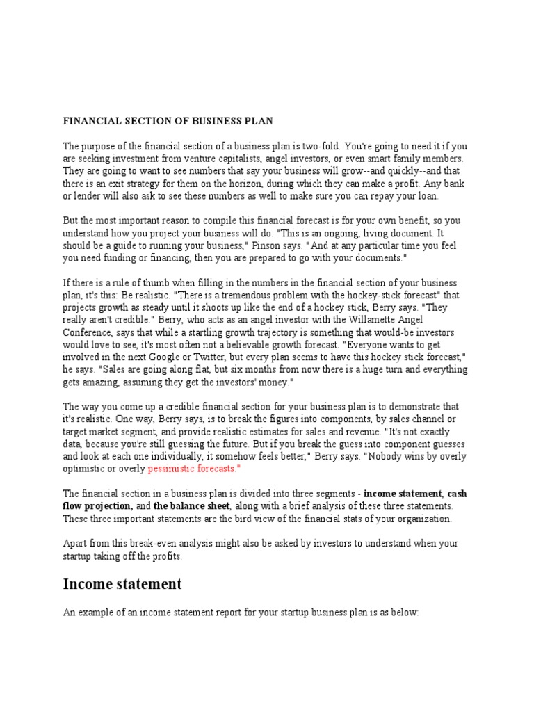 Financial Section of Business Plan | PDF | Equity (Finance) | Balance Sheet