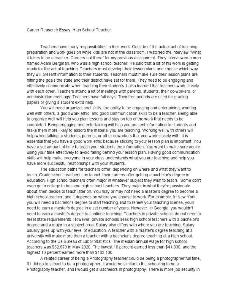 Career Research Essay Lesson 4 | PDF | Teachers | Lesson Plan