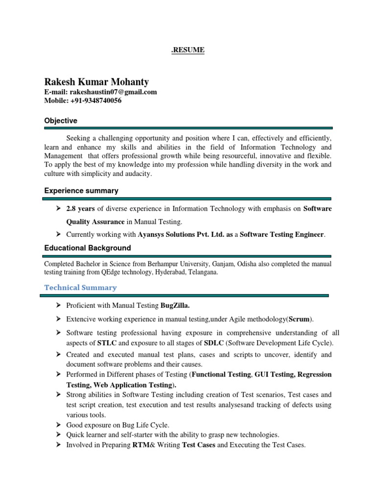 Rakesh Kumar Mohanty: .Resume | PDF | Software Development Process | Software