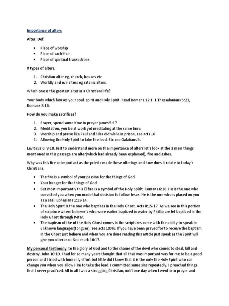 Alter. Def.: Importance of Alters | PDF | Baptism | Prayer