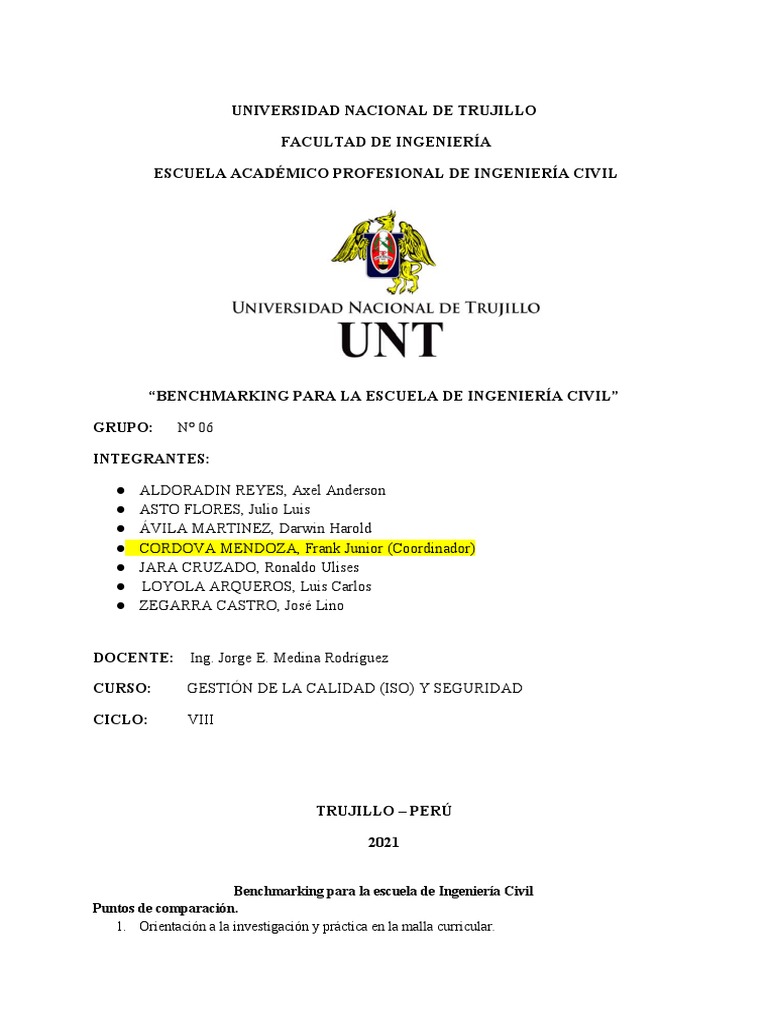Benchmarking para La Escuela de Ingeniería Civil. | PDF | Universidad ...